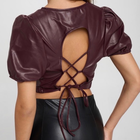 Tops | Criss Cross Back Faux Leather Top | Poshmark